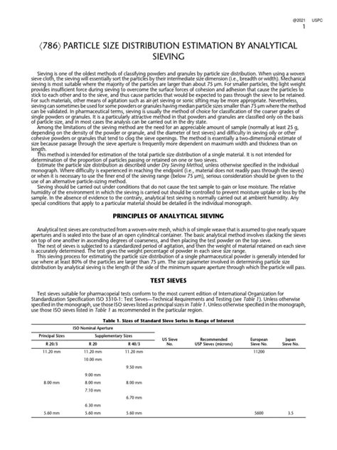 〈786〉 particle size distribution estimation by analytical sieving