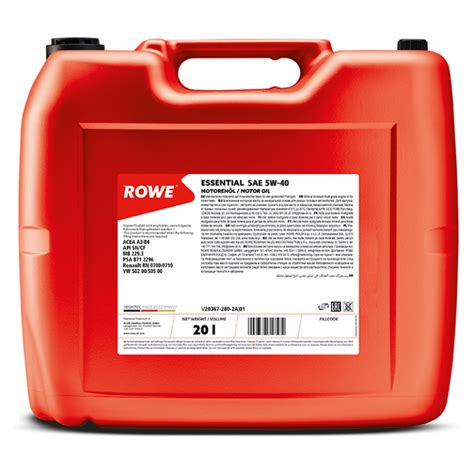 Моторное масло Rowe ROWE ESSENTIAL SAE 5W-40 20л артикул - 20367-280-2A ...