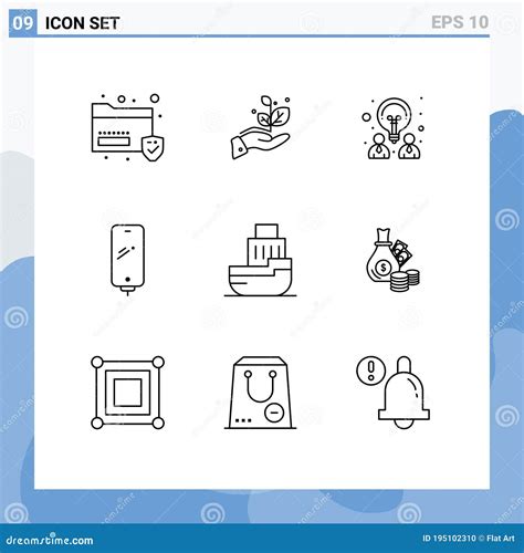 Mobile Interface Outline Set Of 9 Pictograms Of Delivery Charging Creative Mobile Phone
