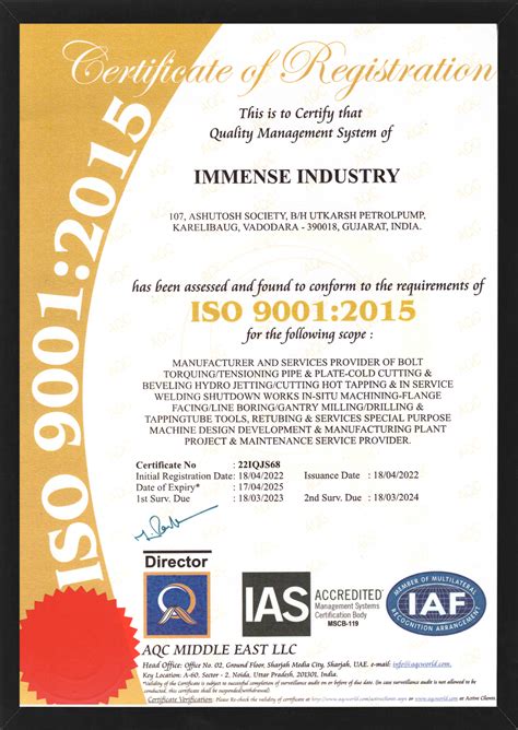 Certificate Immense Industry Vadodara