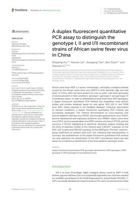 Pdf A Duplex Fluorescent Quantitative Pcr Assay To Distinguish The Genotype I Ii And I Ii