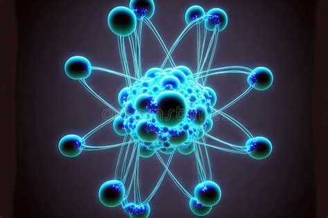 Blue Lit Atom Orbit With Particles On Dark Background Stock