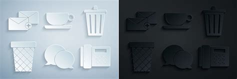 말풍선 채팅 휴지통 전화 커피잔 평면 및 봉투 아이콘을 설정합니다 벡터 3차원 형태에 대한 스톡 벡터 아트 및 기타 이미지