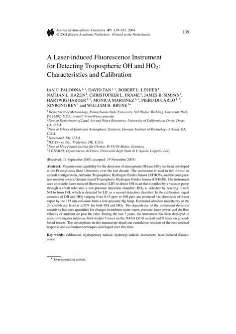 Pdf A Laser Induced Fluorescence Instrument For Detecting Tropospheric Oh And Ho 2