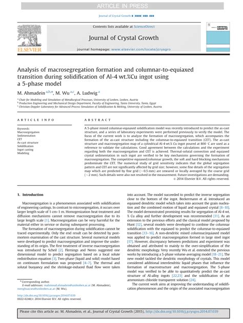 Pdf Analysis Of Macrosegregation Formation And Columnar To Equiaxed Transition During