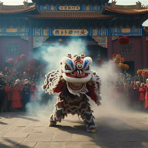 Dragon Or Lion Dance Show Barongsai In Celebration Chinese Lunar New Year Festival Asian