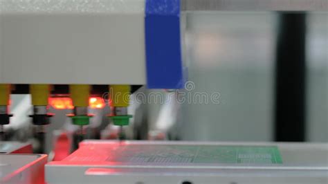 Automatic Smd Pick And Place Machine Assembling Computer Circuit Board Close Up Stock Footage