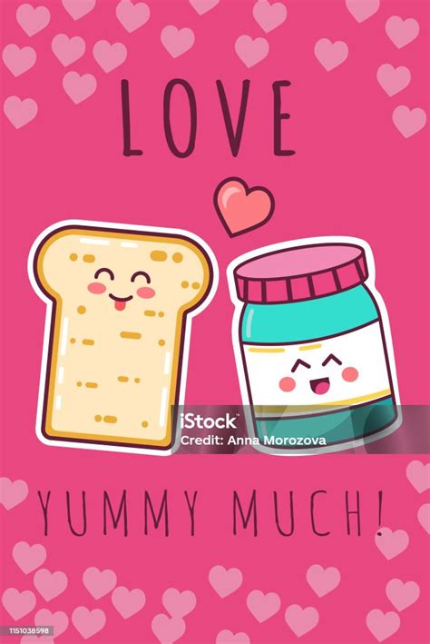 귀여운 음식과 비문 텍스트 문구는 맛 있는 많은 토스트 잼을 사랑 해요 축에 대 한 벡터 템플릿 카드 초대장 발렌타인 데이 배너 배경 전단지 엽서 스티커 배너 포스터 카드