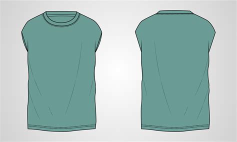 Sleeveless T Shirt Tops Technical Fashion Flats Sketch Vector Illustration Template For Mens And