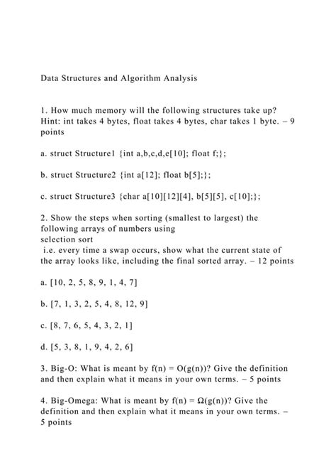 Data Structures And Algorithm Analysis1 How Much Memory Wdocx