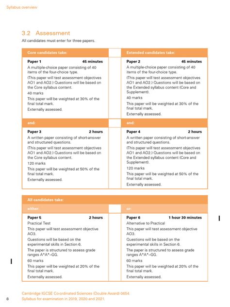 0654 Cie Igcse Coordinated Science Exam Information Pdf Educational Assessment Theory