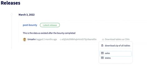 Download Individual Tables At Commit As Csv · Issue 194 · Dolthubdolthub Issues · Github