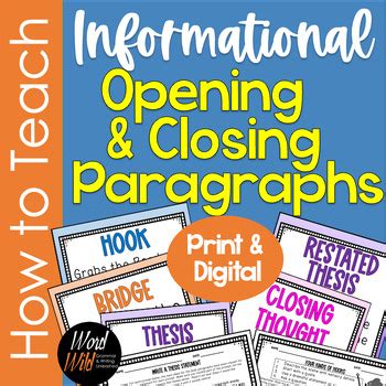 Thesis Statement Worksheets Hooks Paragraph Essay Informational Writing