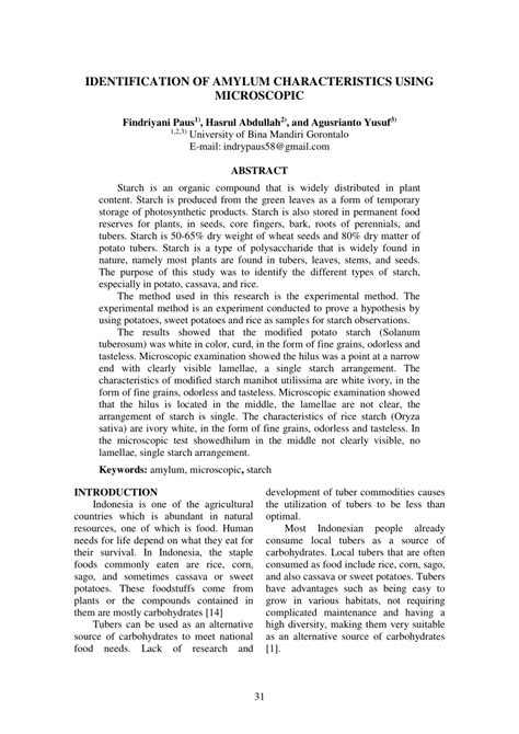 Pdf Identification Of Amylum Characteristics Using Microscopic