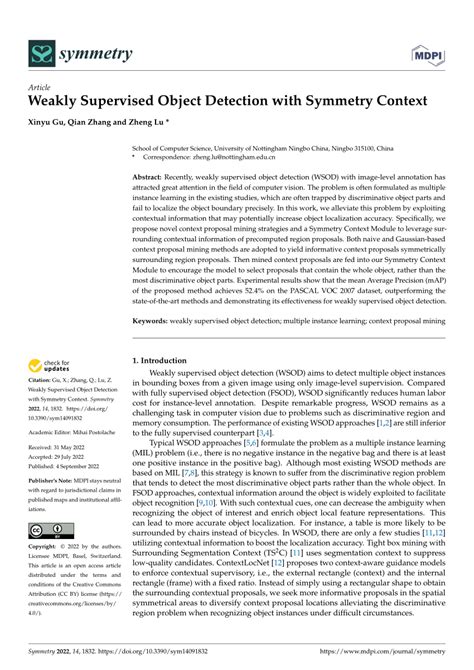 Pdf Weakly Supervised Object Detection With Symmetry Context