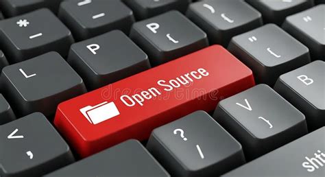 Red Open Source Key With Folder Icon On A Black Keyboard Compute Stock Illustration