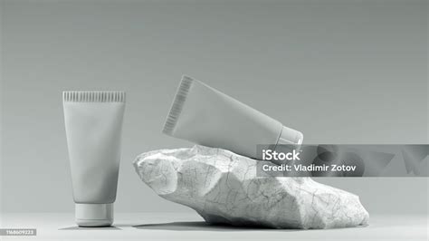 3d 그림 돌 모형 전면 백 프로파일 측면 보기 세트에 빈 흰색 튜브 디자인 클리어 크림 포장 스탠드 모의 로션 스킨 케어 패키지 템플릿입니다 신케어 화장품 컨셉 0명에
