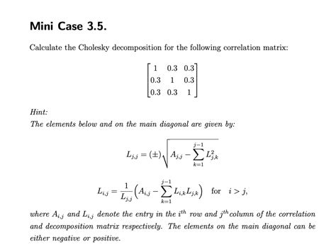 solved mini case 3 5 calculate the cholesky decomposition