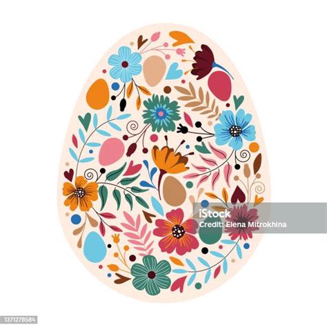 꽃 달걀 부활절 은 달걀을 그린 꽃과 잎으로 그리기를 심는다 디자인 및 웹을 위해 흰색 배경에 격리된 벡터 일러스트레이션입니다 0명에 대한 스톡 벡터 아트 및 기타 이미지