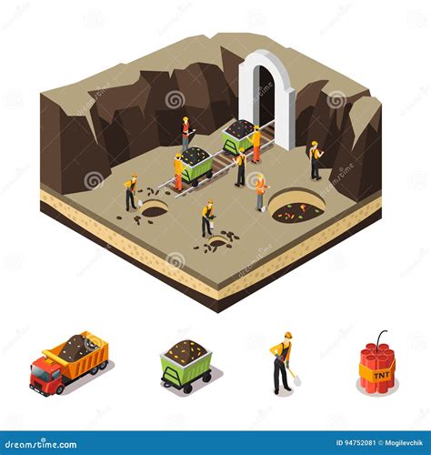 Isometric Coal Extraction Industry Template Cartoon Vector 119363325