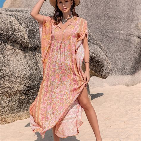 Caftán Largo Estampado Tonos Naranjas Moda Al Por Mayor
