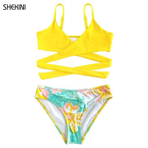 Shekini Girls Printing Bathing Suits Crisscross Ba Grandado