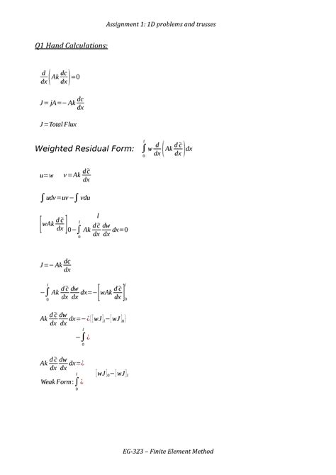 Fem Assignment 1 Answers Of Assignment 1 1d Problems And Trusses Q1 Hand Calculations D