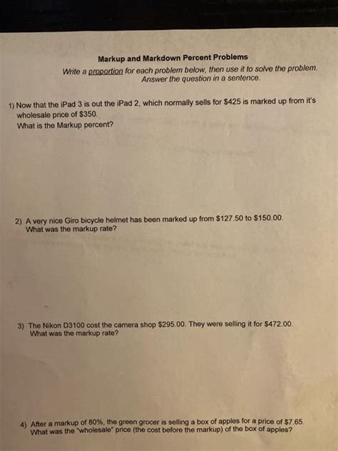 Solved Markup And Markdown Percent Problems Write A