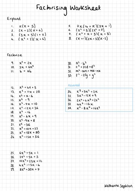 Factorising Practice Questions Math Worksheet Gcse Math Math