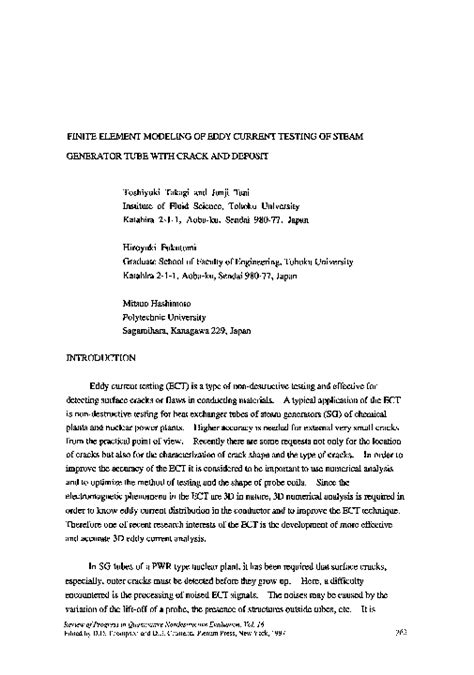 Pdf Finite Element Modeling Of Eddy Current Testing Of Steam Generator Tube With Crack And Deposit
