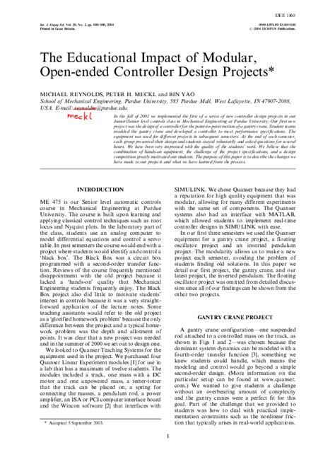 pdf impact of open ended controller design projects