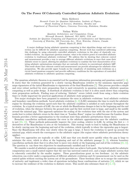 Pdf On The Power Of Coherently Controlled Quantum Adiabatic Evolutions