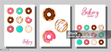 도넛 디저트 패스트리 케이크 유약을 바른 쿠키 스프링클이 있는 포스터 생일 축하하고 축제 축하 컨셉 토핑이 다른 도넛과 도넛