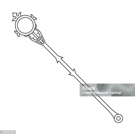 마법의 직원 아이콘 흰색 배경에 고립입니다 마법 지팡이 홀 지팡이 막대 디자인 게임 카드 웹에 대 한 벡터 일러스트 레이 션 권장에 대한 스톡 벡터 아트 및 기타 이미지