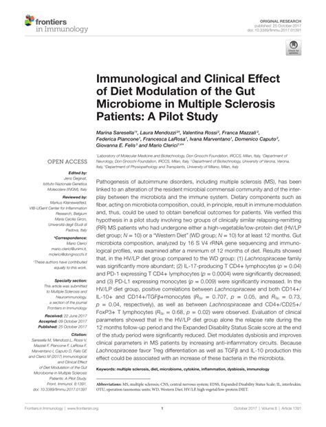 Pdf Immunological And Clinical Effect Of Diet Modulation Of The Gut Microbiome In Multiple