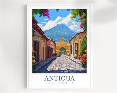 Kna Prints 1 Pc Poster Antigua Guatemala Wall Art Travel Printillustrated Colonial City Print