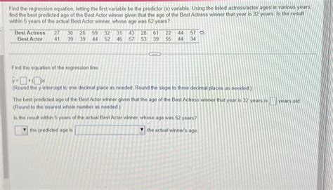 solved find the regression equation letting the first