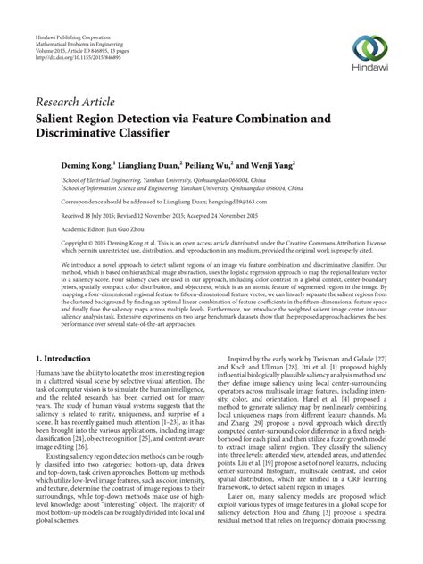 Pdf Salient Region Detection Via Feature Combination And