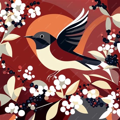 Premium Vector Bird Fluttering Berries Wings Animal Feathers Plumage