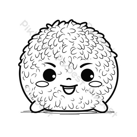 Outline Sketch Cute Cartoon White Furry Ball Coloring Pages Drawing