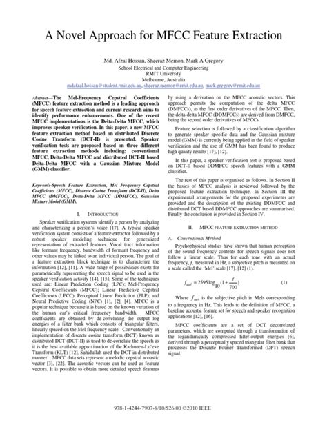 A Novel Approach For Mfcc Feature Extraction Pdf Computer Engineering Telecommunications