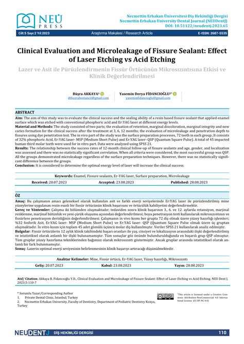 Pdf Clinical Evaluation And Microleakage Of Fissure Sealant Effect Of Laser Etching Vs Acid