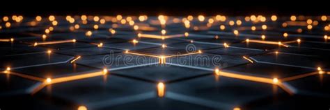 Abstract Glowing Hexagonal Pattern On Black Background Futuristic Technology Concept Stock