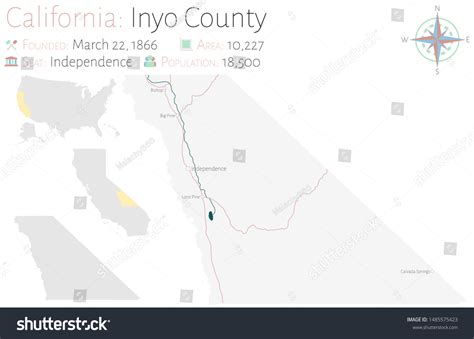 Large Detailed Map Inyo County California Stock Vektorgrafik