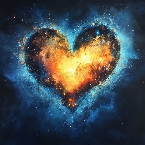 Cosmic Heart Illustration With Stars And Galaxy Elements Stock