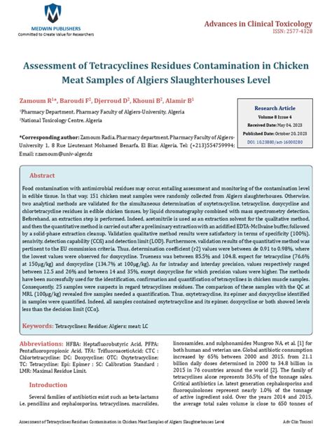 Assessment Of Tetracyclines Residues Contamination In Chicken Meat Samples Of Algiers
