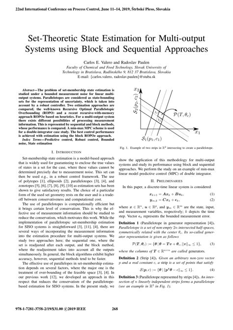 Pdf Set Theoretic State Estimation For Multi Output Systems Using