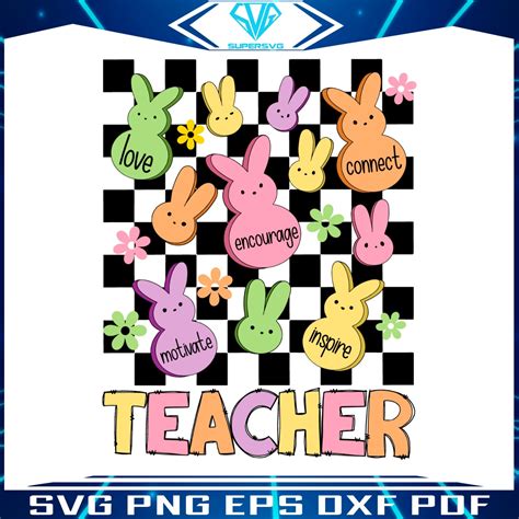 Checkerboard Teacher Bunny Love Connect Svg