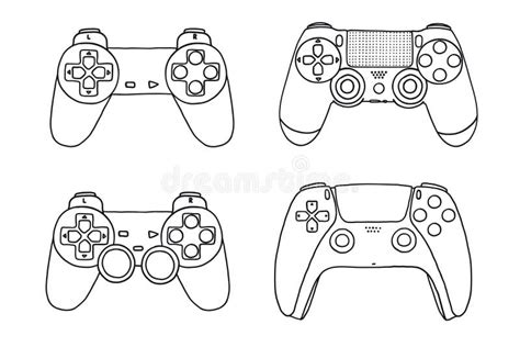 Set Of Game Controllers In Hand Drawn Outline Doodle Style Stock Vector Illustration Of