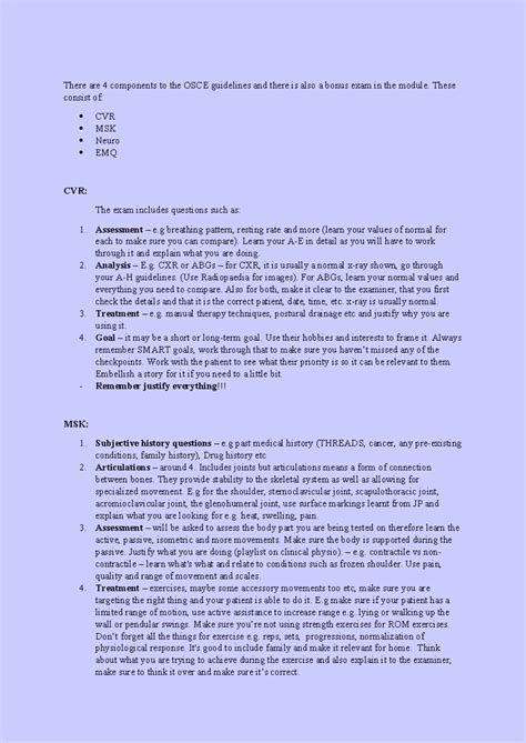 Msk Assessment Cheat Sheet Osce Revision Guide For Students Studocu